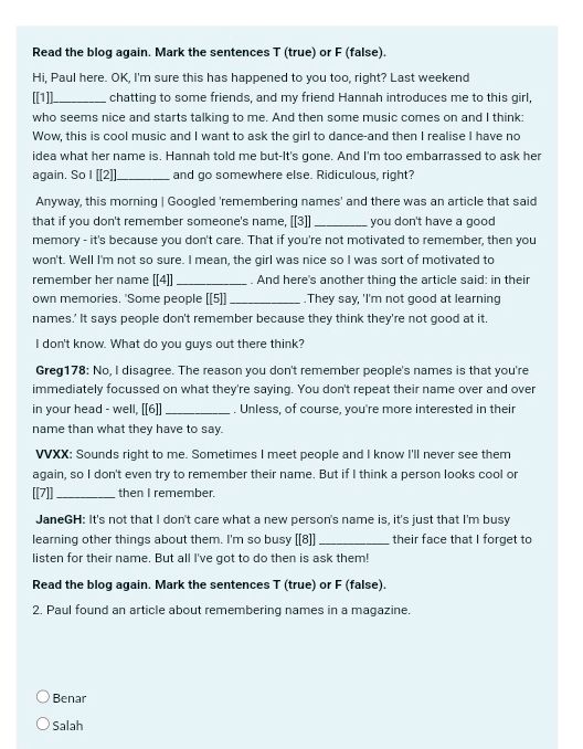 Read the blog again. Mark the sentences T | StudyX