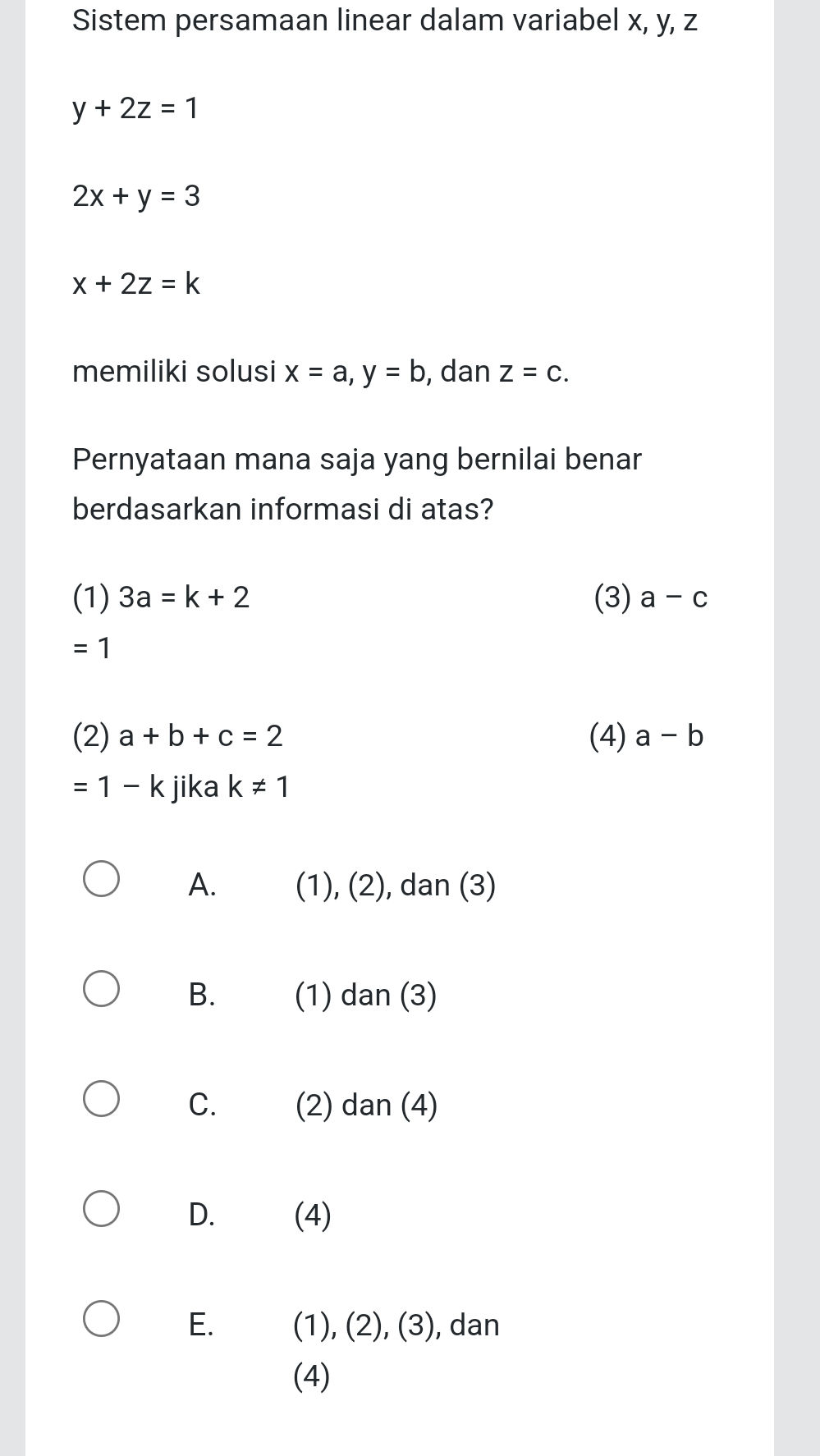 Sistem persamaan linear dalam variabel x, y, | StudyX