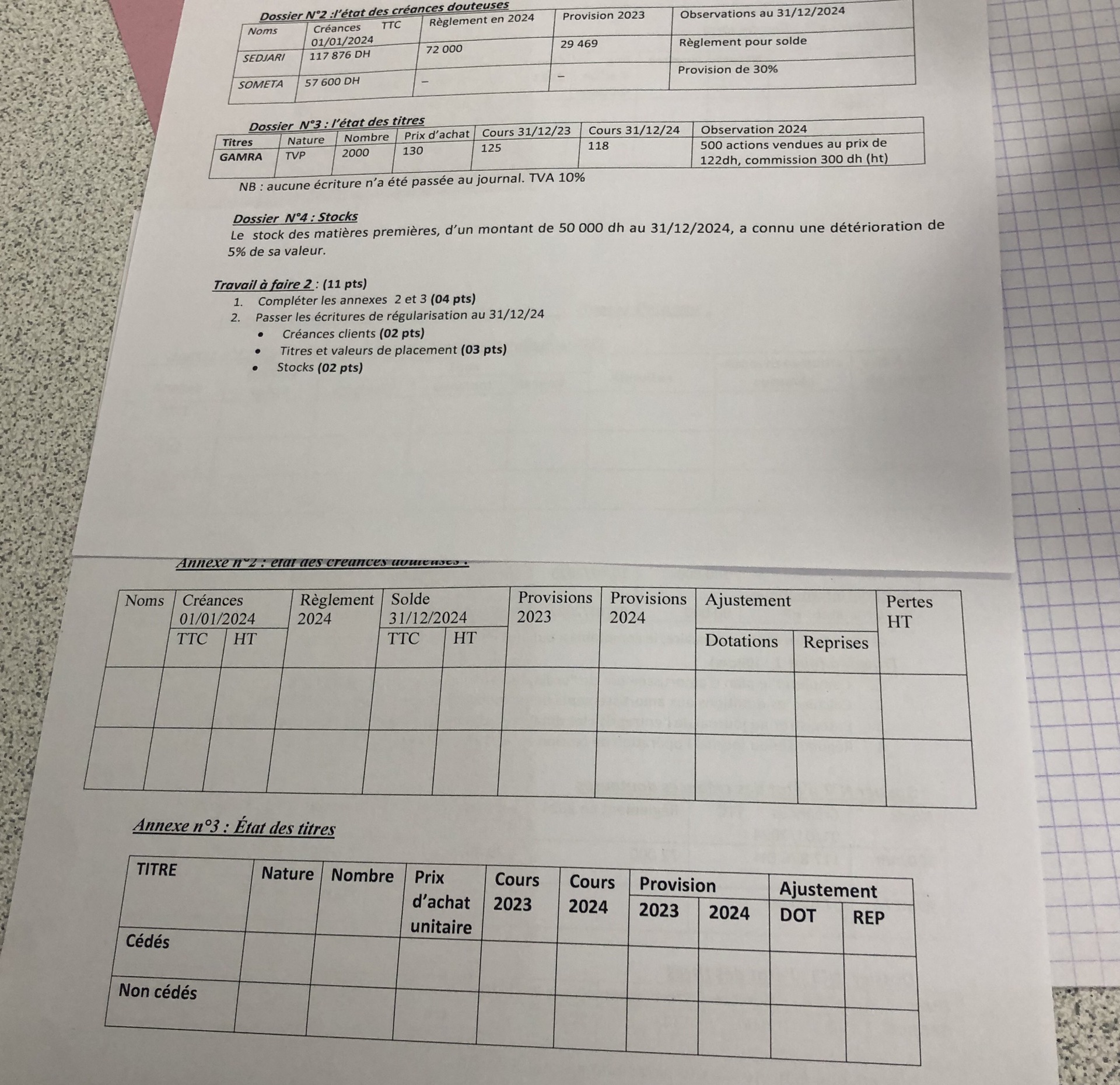 Dossier N°2 : l'état des créances douteuses | StudyX