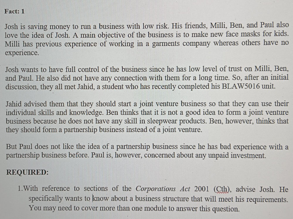 Fact: 1 Josh is saving money to run a | StudyX