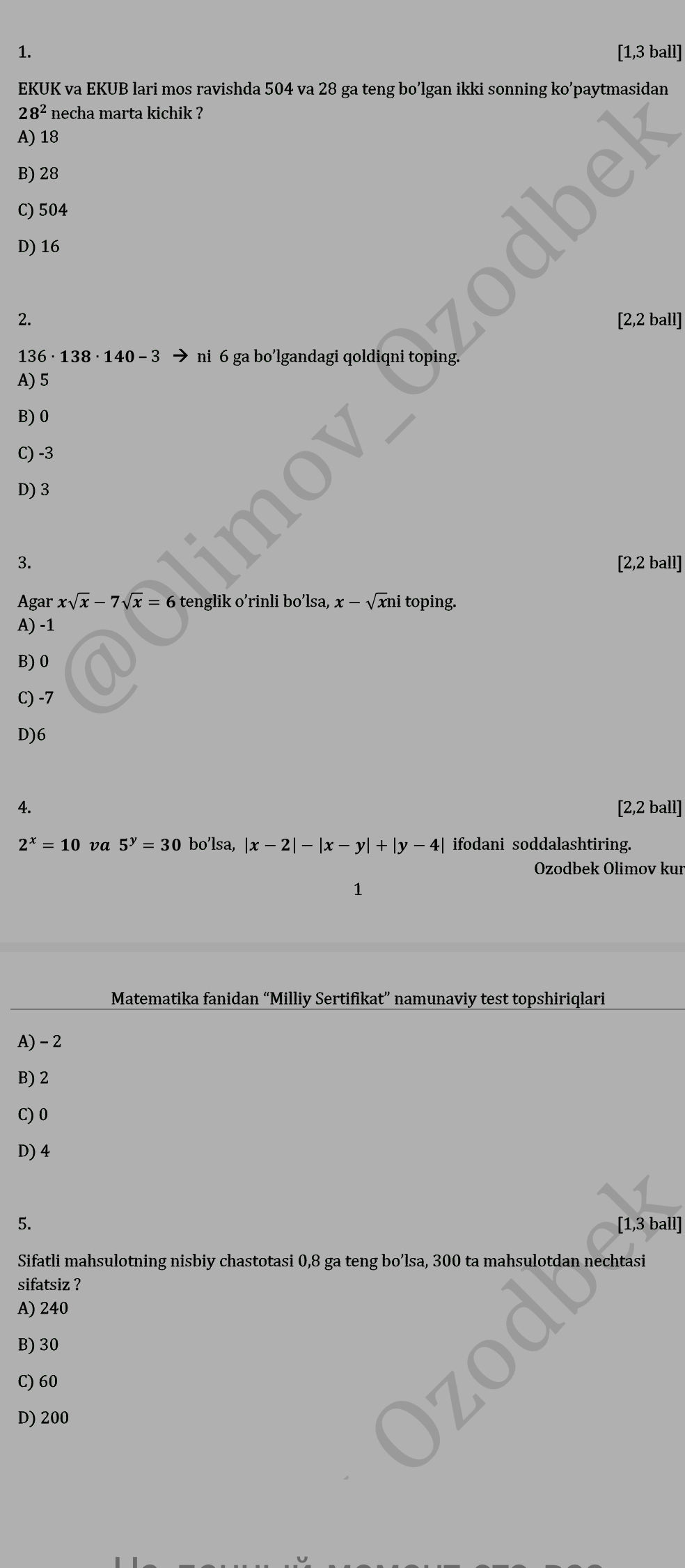 1. EKUK va EKUB lari mos ravishda 504 va 28 | StudyX