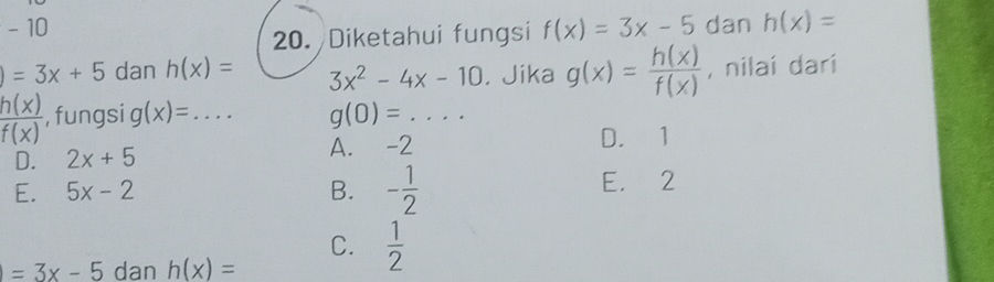 Diketahui fungsi $f(x) = 3x - 5$ dan $h(x) = | StudyX