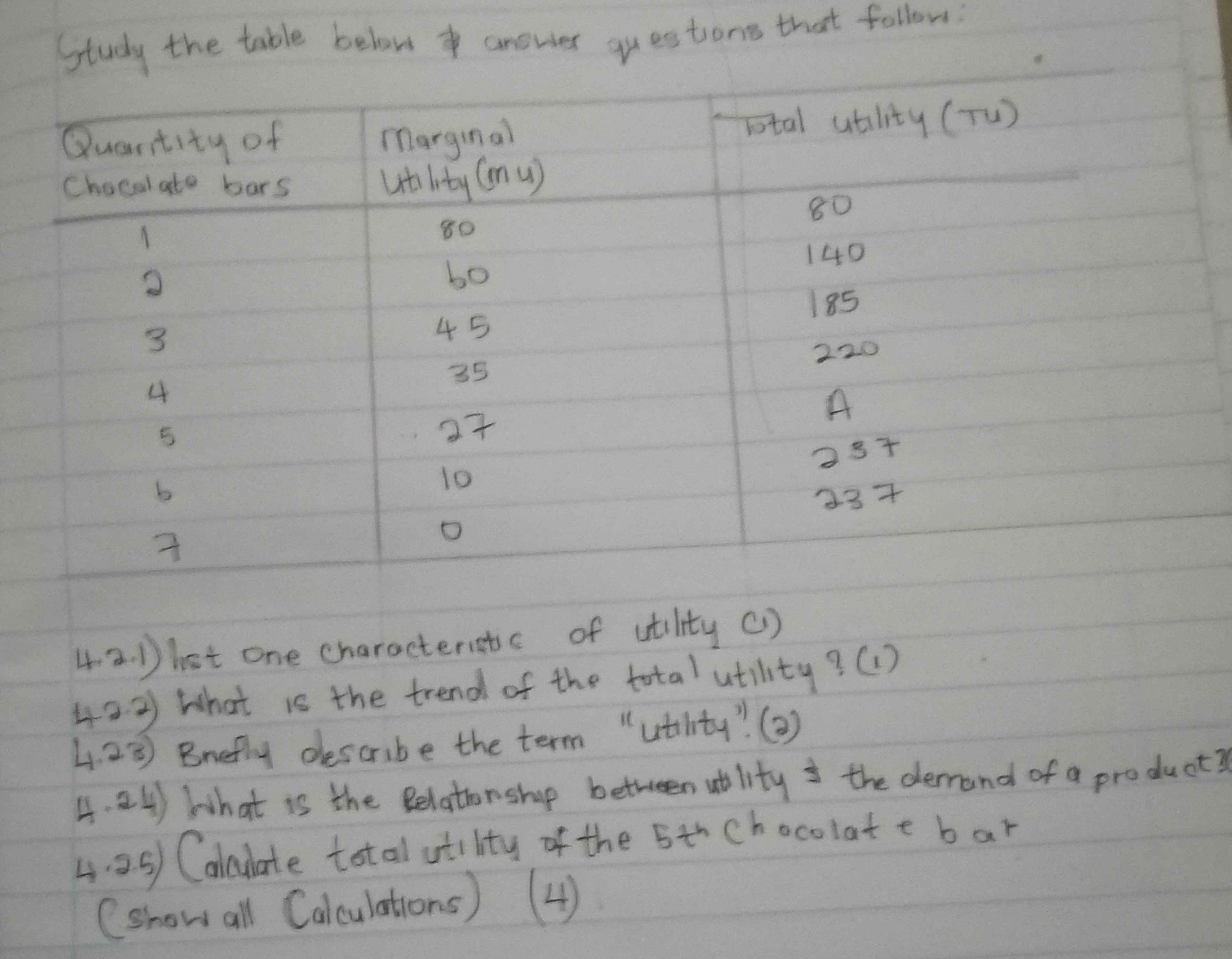 Study the table below answer questions | StudyX