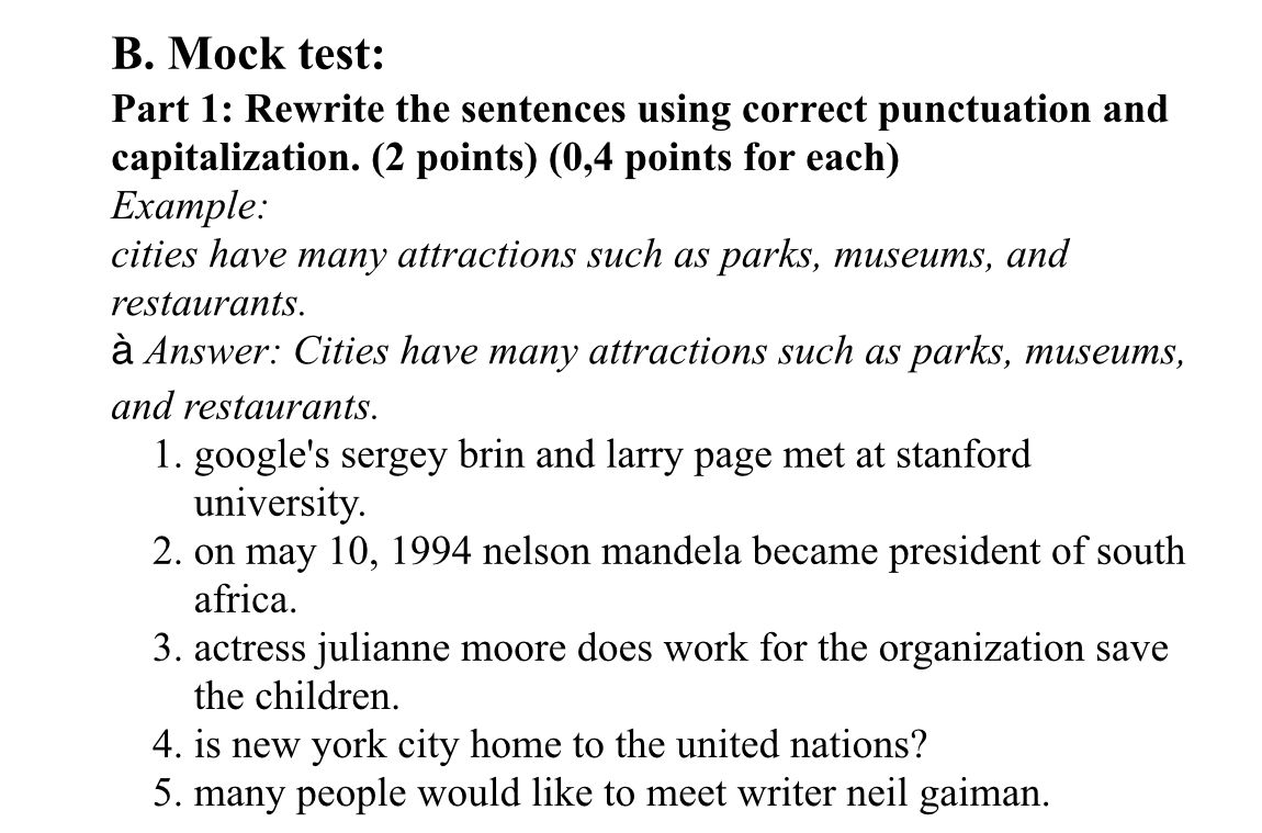B. Mock test: Part 1: Rewrite the sentences | StudyX
