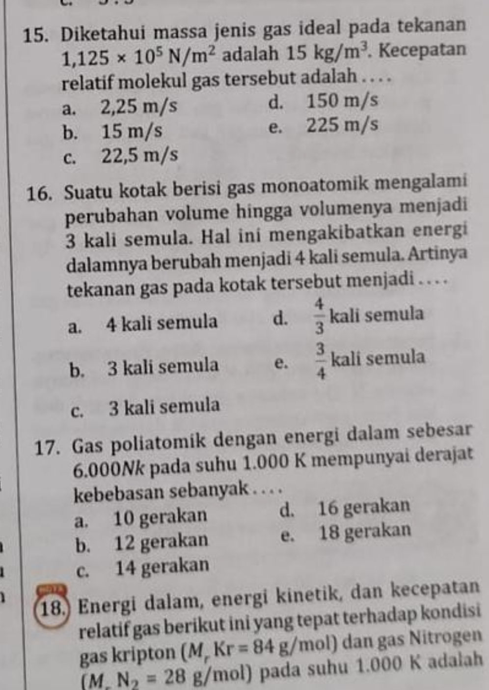 15. Diketahui massa jenis gas ideal pada | StudyX