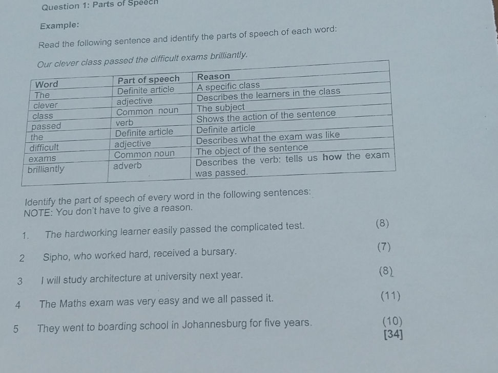Question 1: Parts of Speech Example: Read | StudyX