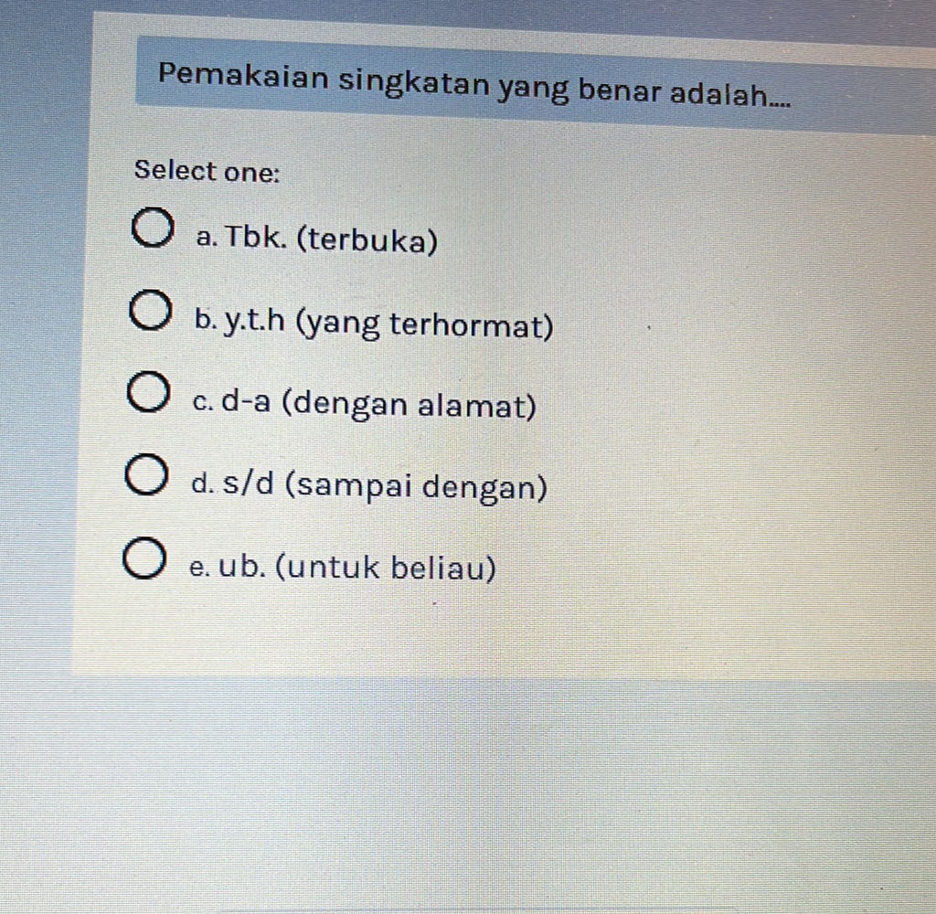 Pemakaian singkatan yang benar adalah....
