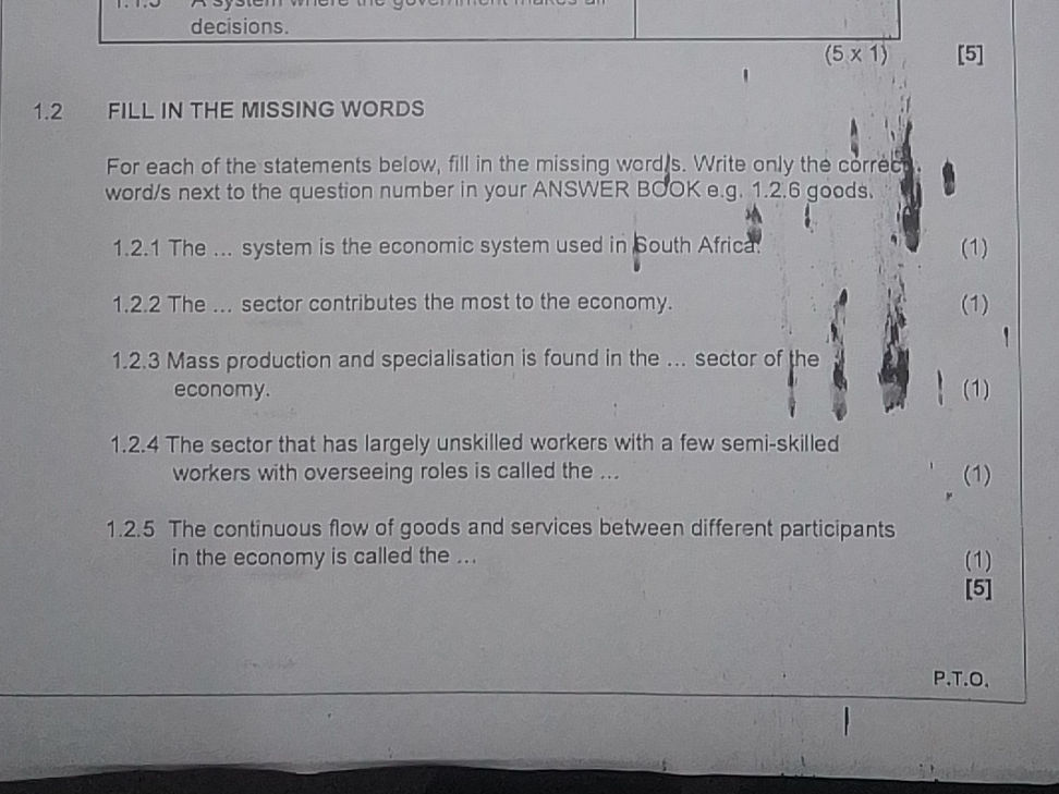 1.2 FILL IN THE MISSING WORDS For each of | StudyX