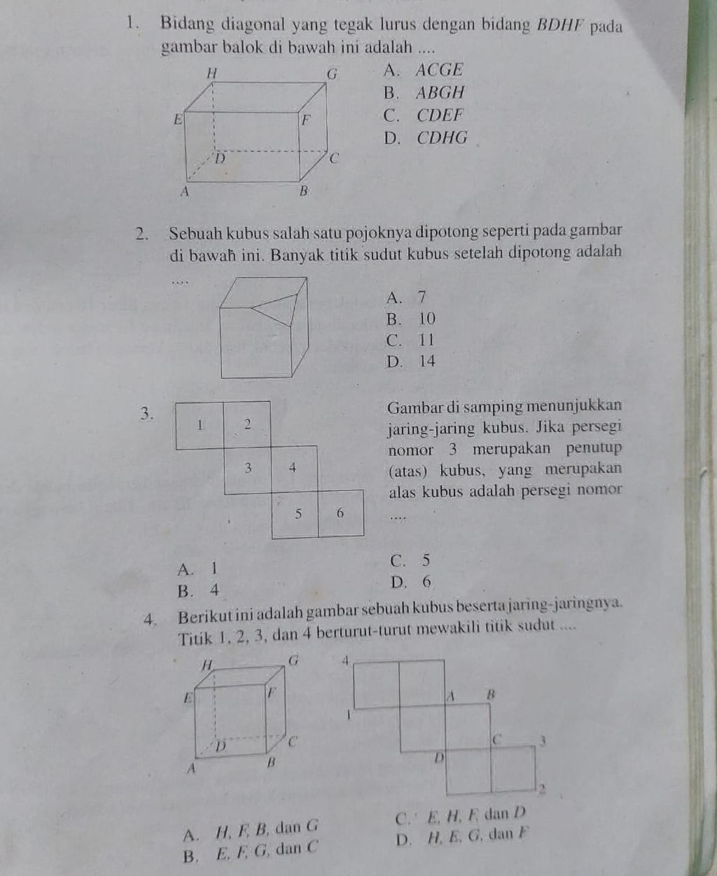 1. Bidang diagonal yang tegak lurus dengan | StudyX