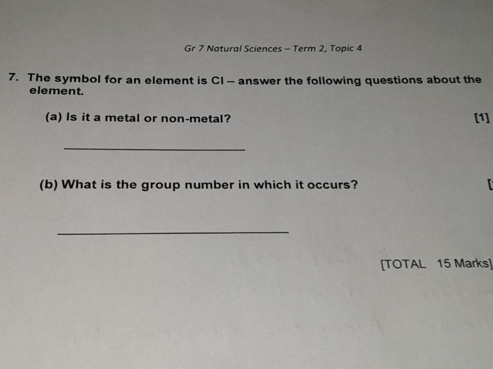 7. The symbol for an element is Cl - answer | StudyX