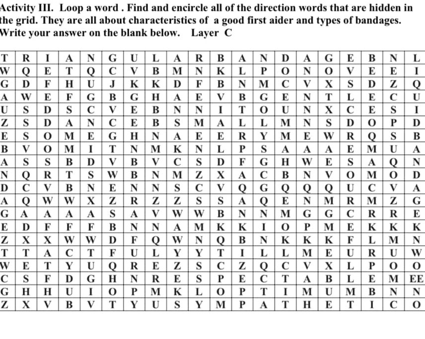 Activity III. Loop a word. Find and encircle | StudyX