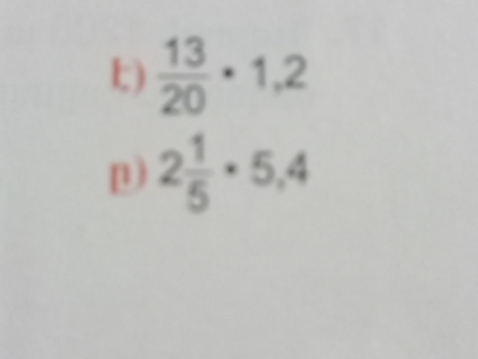 t) $ {13}{20} 1,2$ n) $2 {1}{5} 5,4$