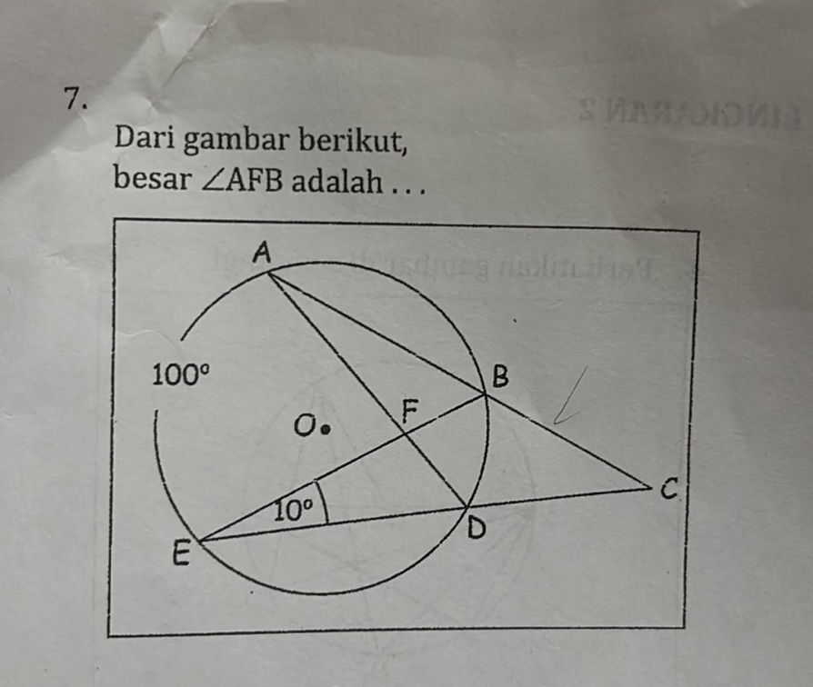 Dari gambar berikut, besar ∠AFB adalah ... | StudyX