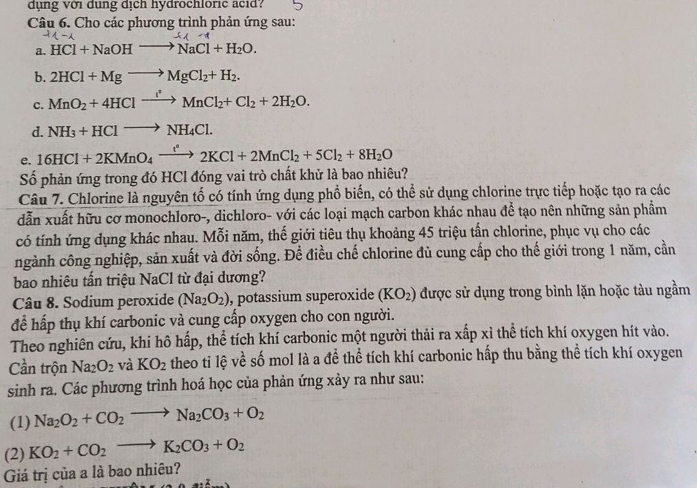 Câu 6. Cho các phương trình phản ứng sau: a. | StudyX