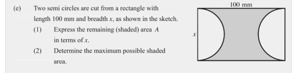 (e) Two semi circles are cut from a | StudyX