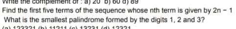 Write the complement of: a) 20 b) 60 c) 89 | StudyX