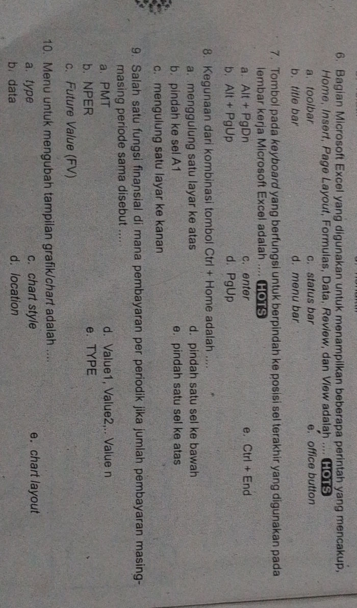 6. Bagian Microsoft Excel yang digunakan | StudyX