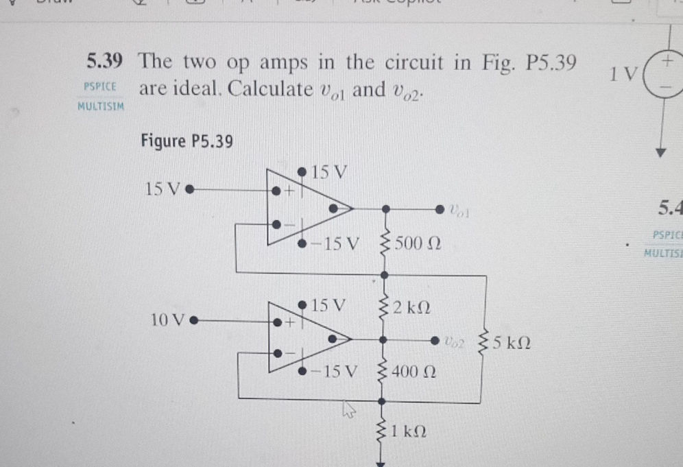 5.39 The two op amps in the circuit in Fig.