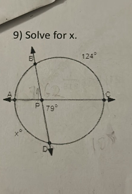 9) Solve for x. The image shows a circle | StudyX