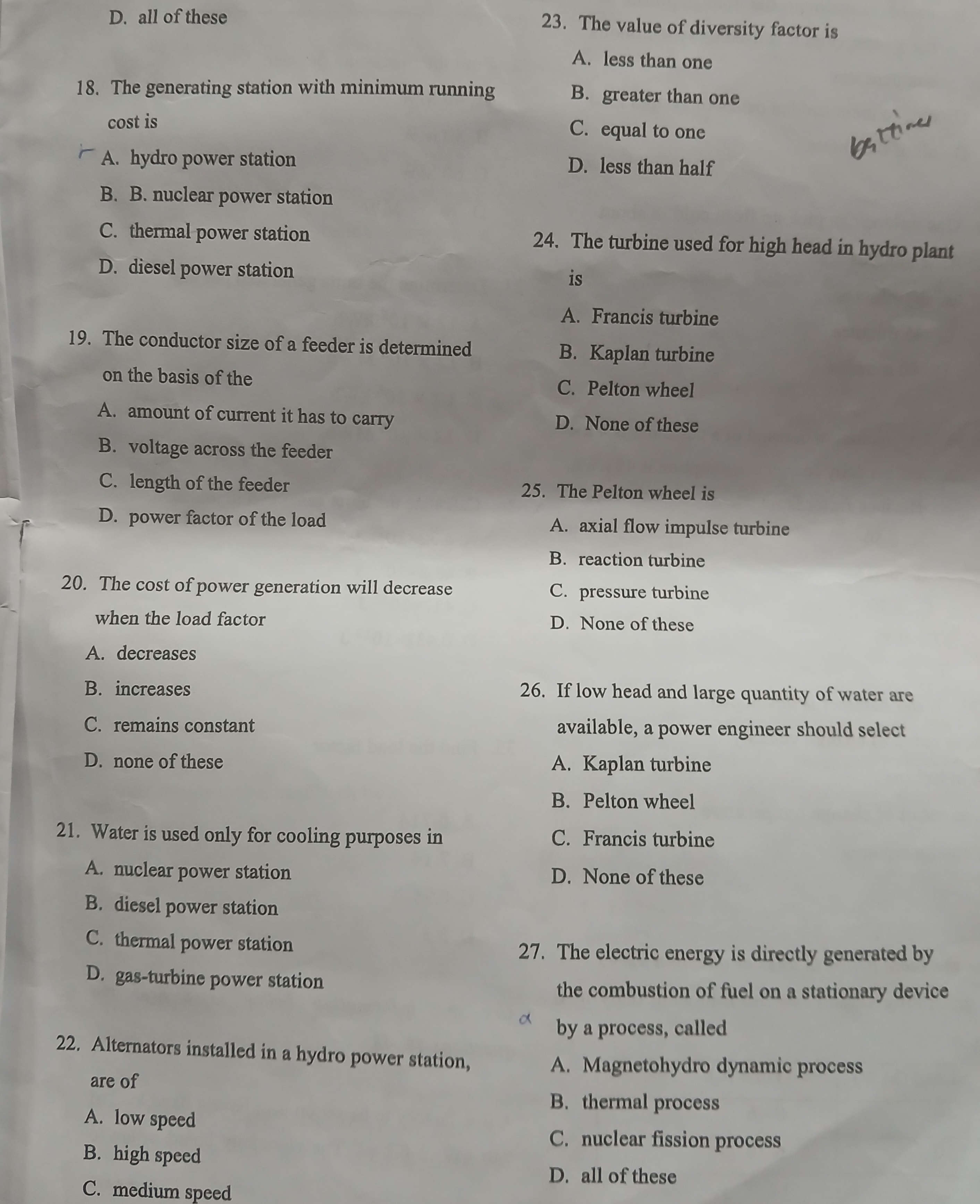 18. The generating station with minimum | StudyX