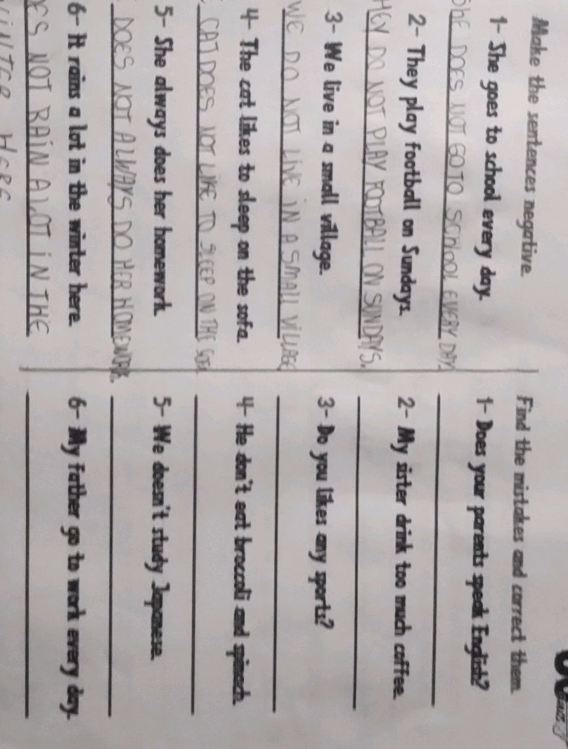 Make the sentences negative. 1- She goes to | StudyX