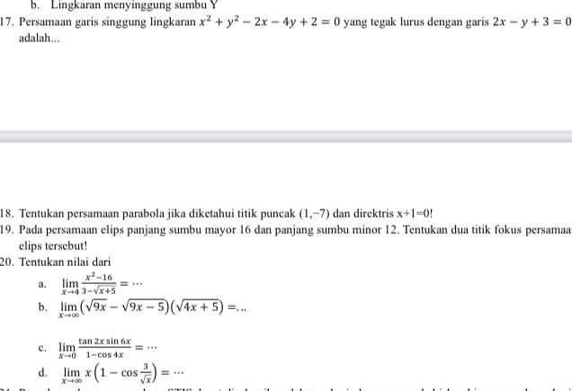 17. Persamaan garis singgung lingkaran $x^2 | StudyX