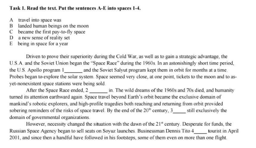 Task 1. Read the text. Put the sentences A-E | StudyX