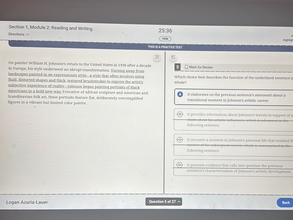 Which choice best describes the function of | StudyX