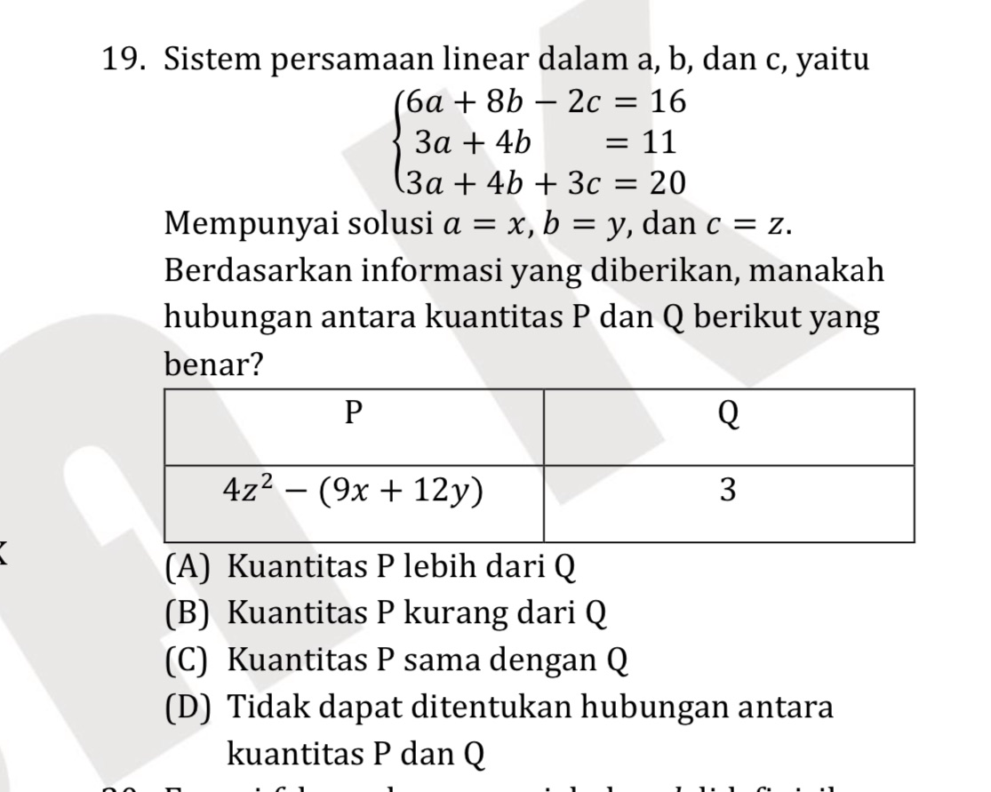 19. Sistem persamaan linear dalam a, b, dan | StudyX