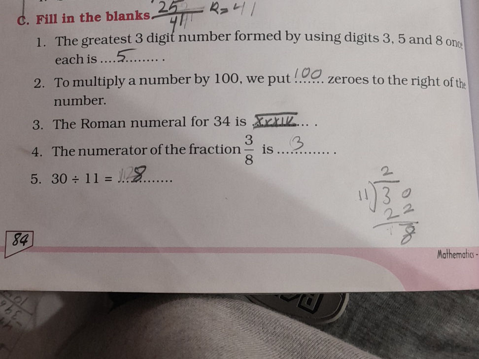1. The greatest 3 digit number formed by | StudyX
