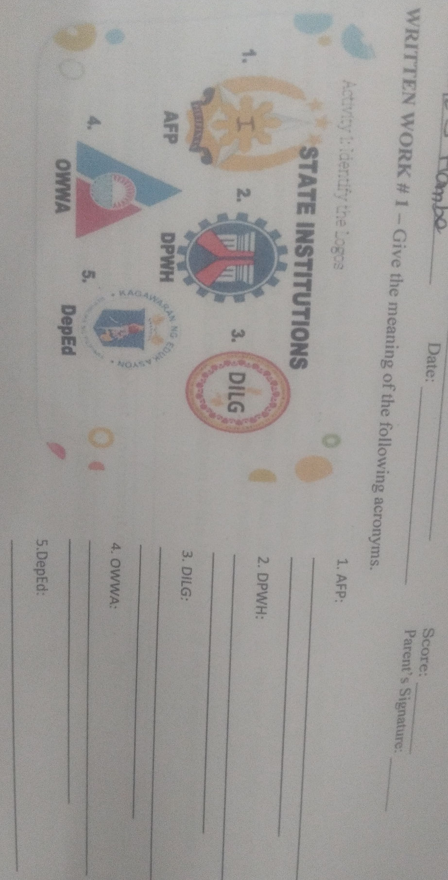 WRITTEN WORK #1 - Give the meaning of the | StudyX