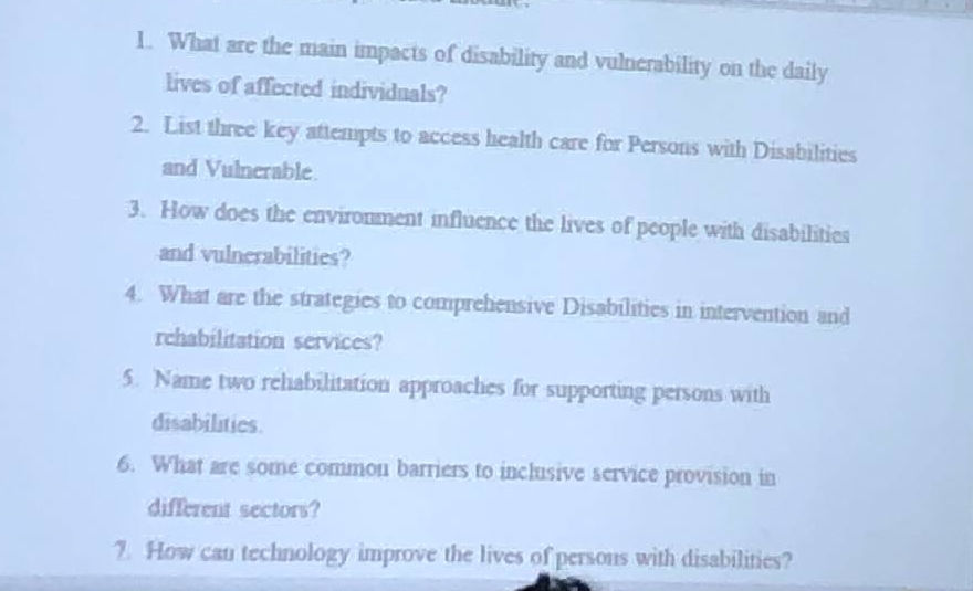 1. What are the main impacts of disability | StudyX