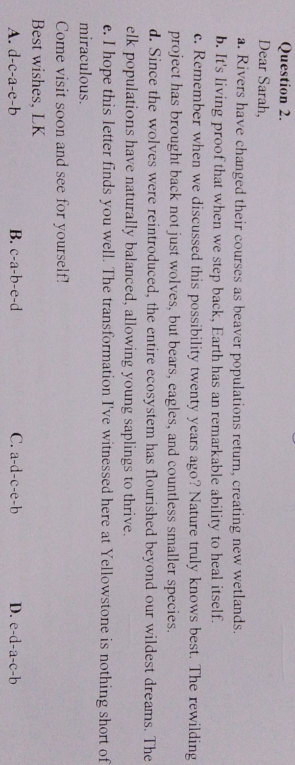 Question 2. Dear Sarah, a. Rivers have | StudyX