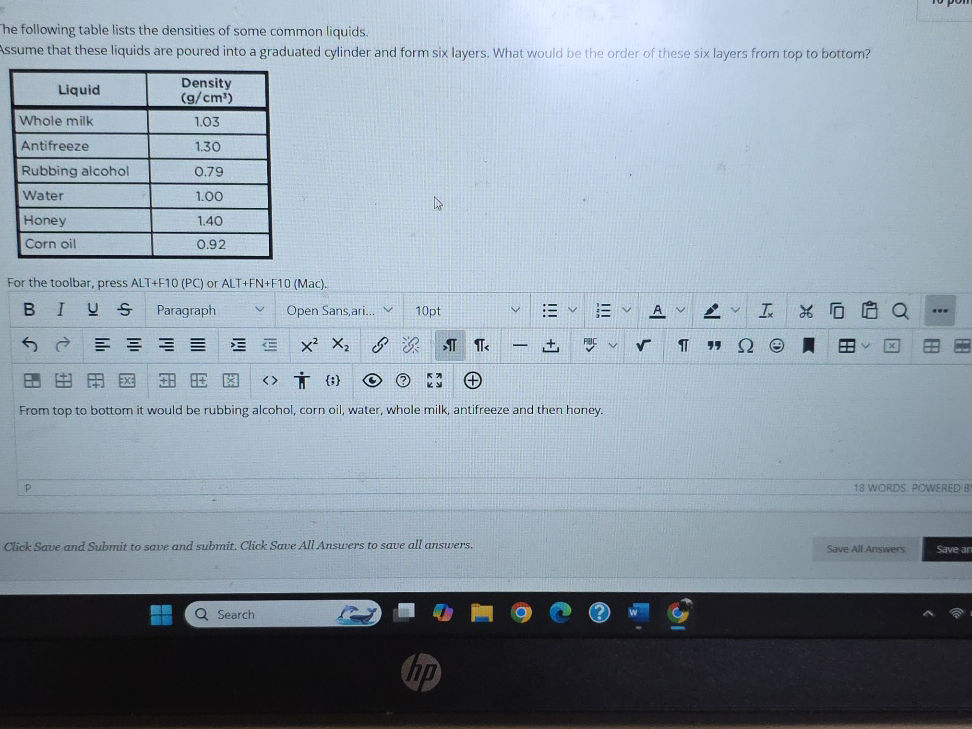 The following table lists the densities of | StudyX