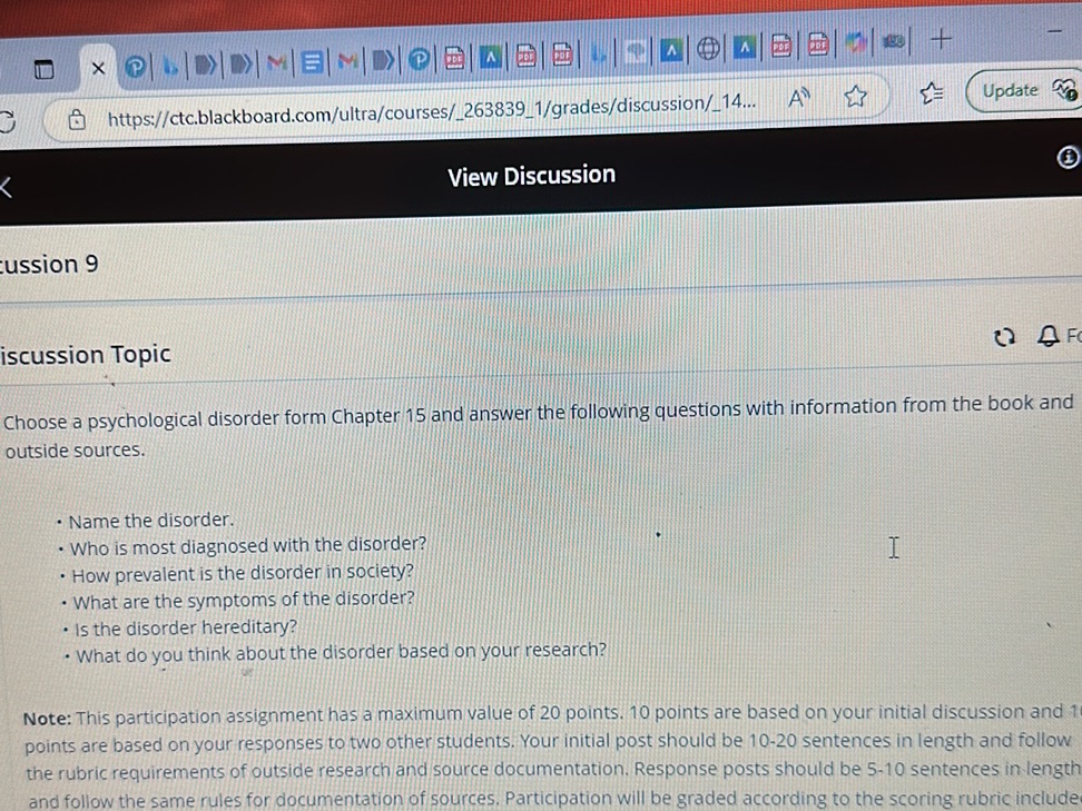 Choose a psychological disorder form Chapter | StudyX