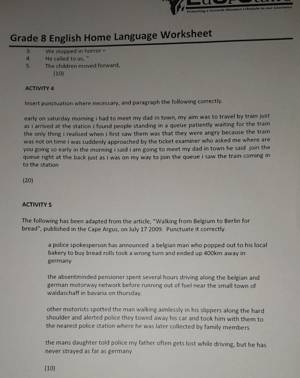 ACTIVITY 4 Insert punctuation where | StudyX