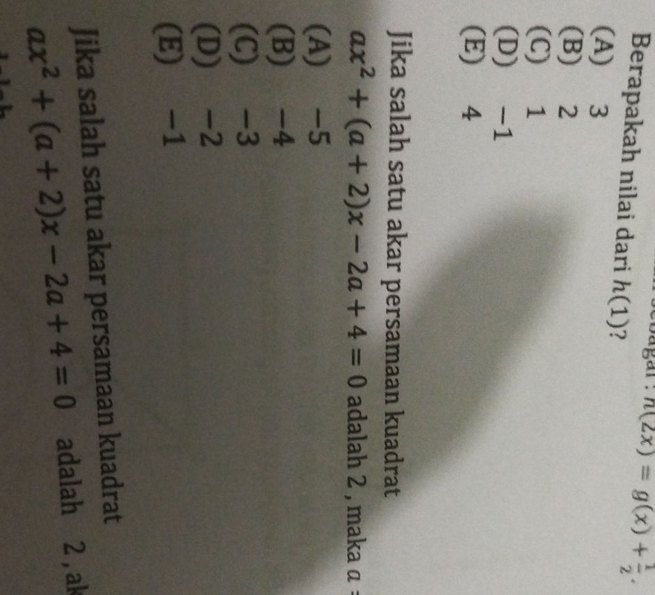 Berapakah nilai dari h(1)? (A) 3 (B) 2 (C) 1 | StudyX