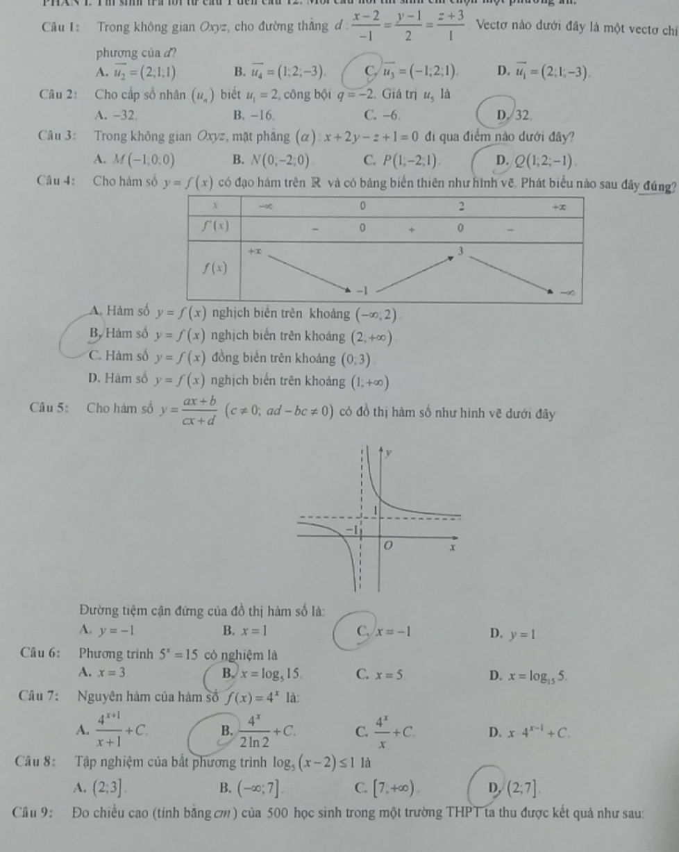Câu 1: Trong không gian Oxyz, cho đường | StudyX