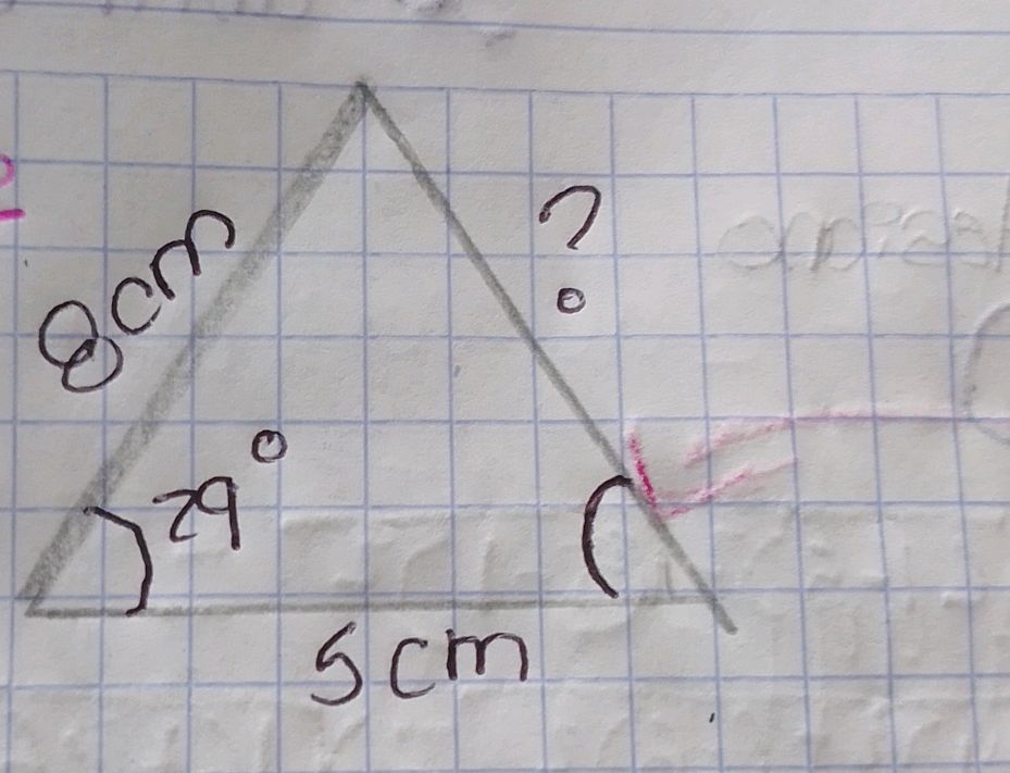 Triangle with sides 8cm and 5cm, and an | StudyX