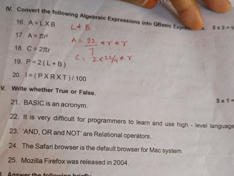 IV. Convert the following Algebraic | StudyX