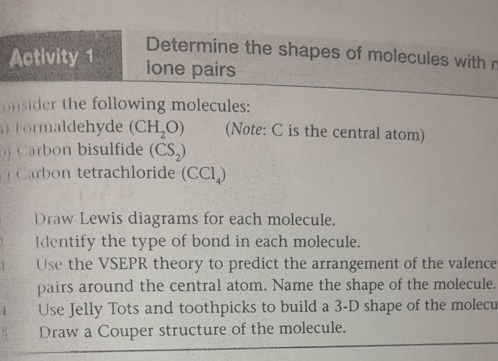 Determine the shapes of molecules with no | StudyX