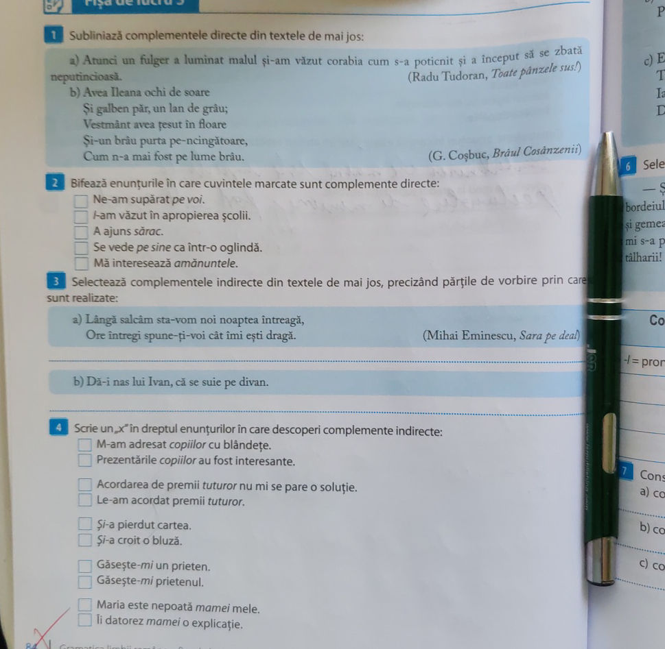 1 Subliniază complementele directe din | StudyX