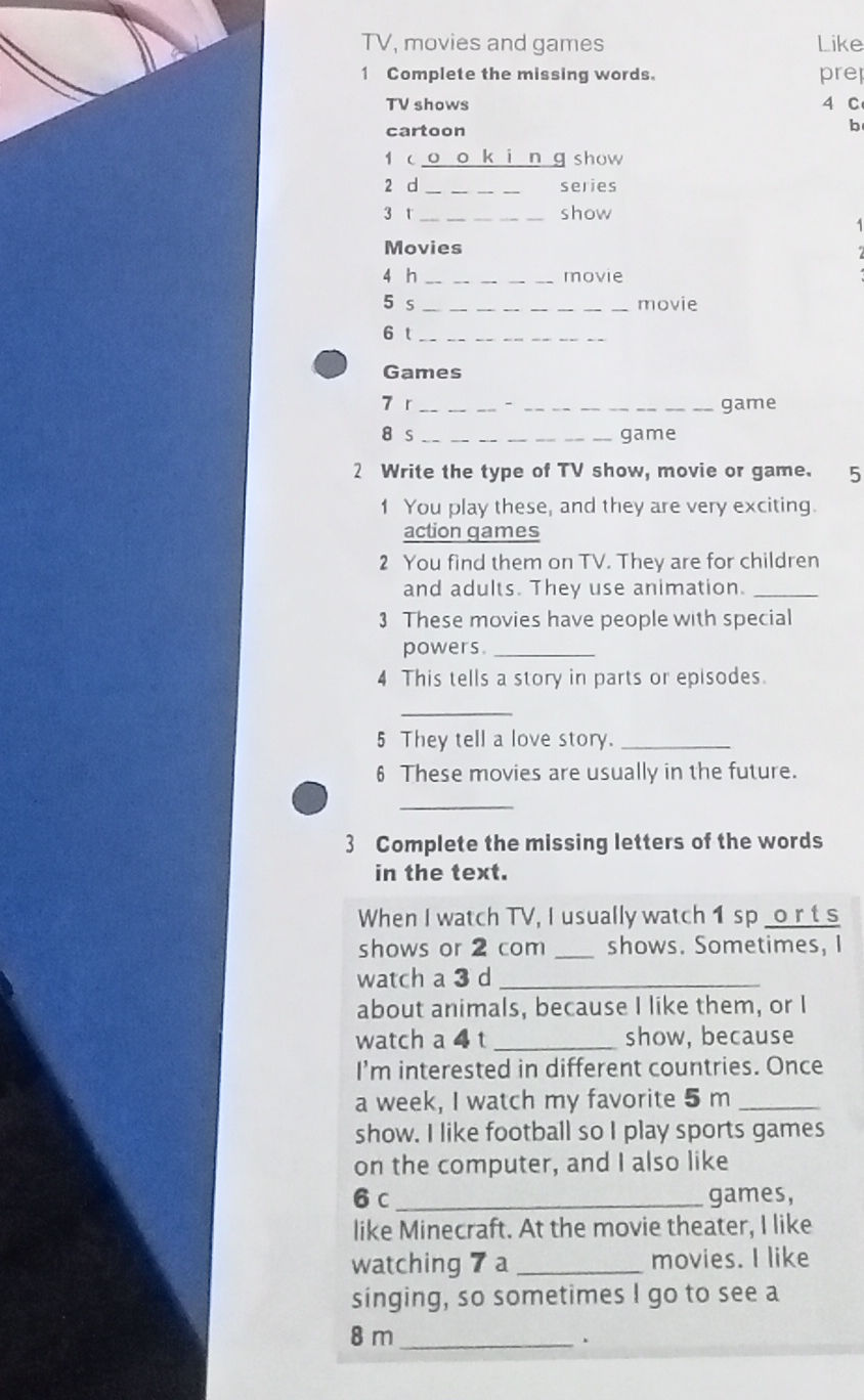 1 Complete the missing words. TV shows | StudyX