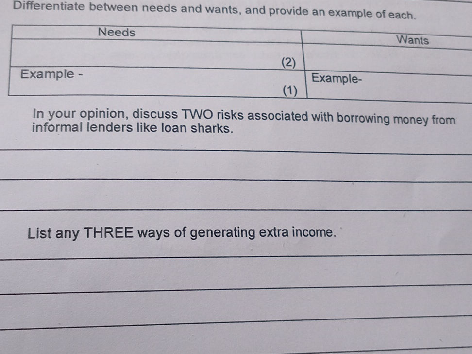 Differentiate between needs and wants, and | StudyX