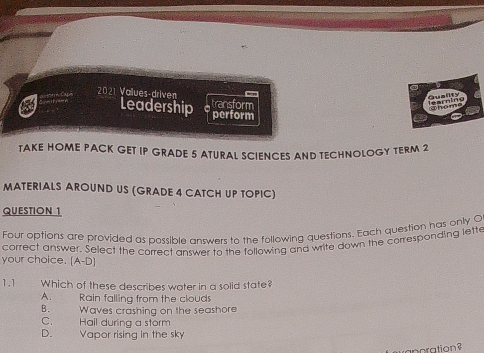 1. Which of these describes water in a | StudyX