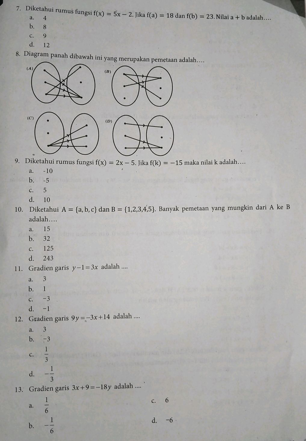 7. Diketahui rumus fungsi f(x) = 5x - 2. | StudyX