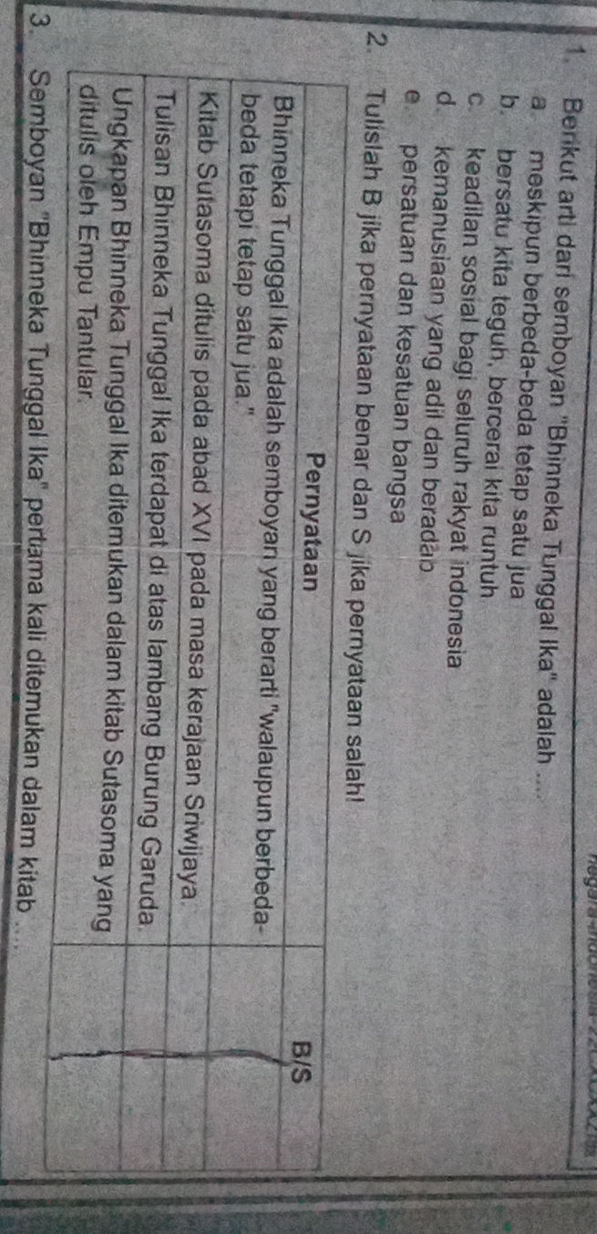 1. Berikut arti dari semboyan "Bhinneka | StudyX