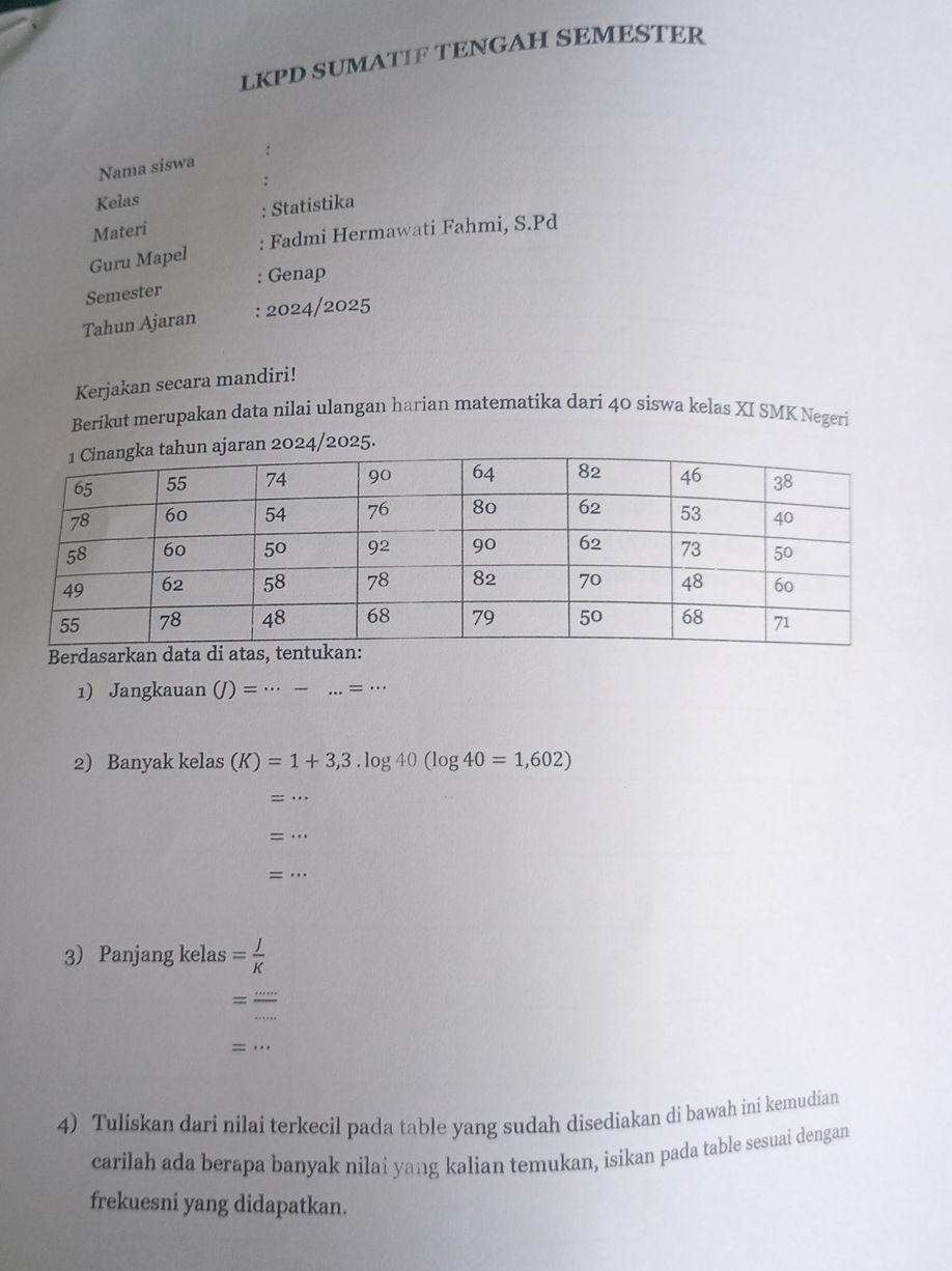 Berikut merupakan data nilai ulangan harian | StudyX