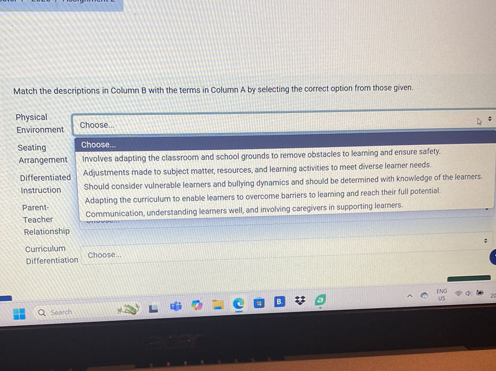 Match the descriptions in Column B with the | StudyX