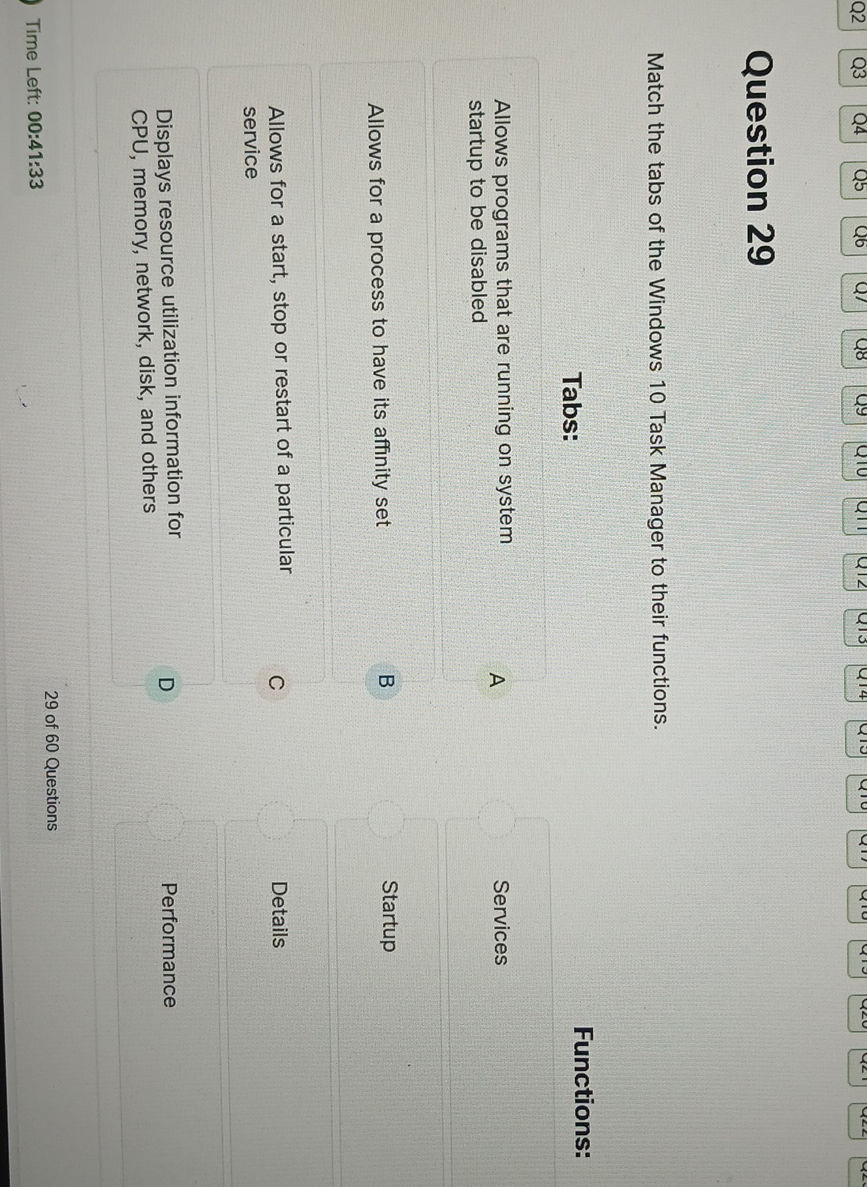 Match the tabs of the Windows 10 Task | StudyX